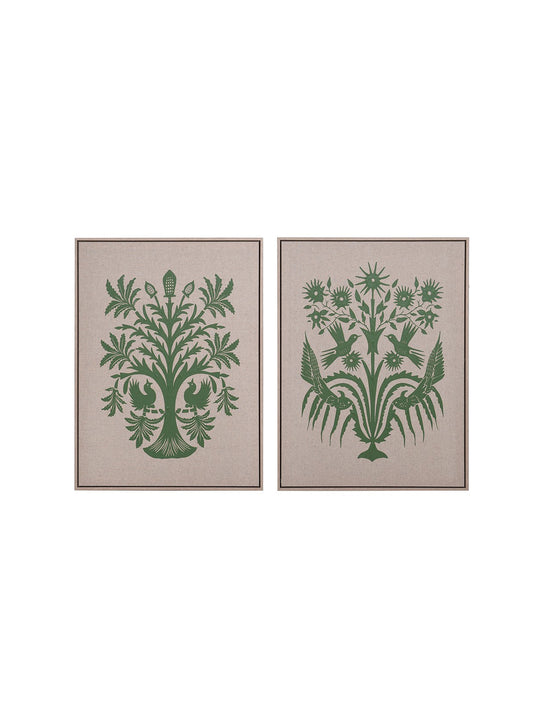 Green Block Print Bird Framed Canvases - Set of 2 | Hudson Home